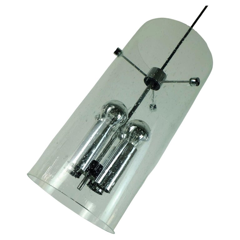 Huge Limburg Pendant Light Cylindrical Bubble Glass Shade and Chrome 3 ...