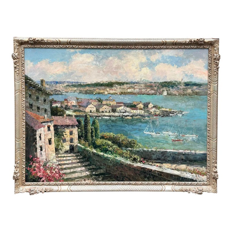 Huge Matt Thomas Italian Seascape Oil Painting, 1990s For Sale at 1stDibs