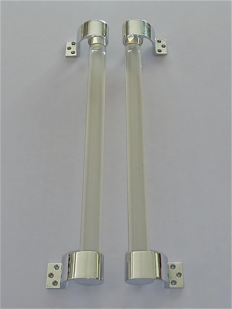 Huge Modernist Adnet and Baccarat Door Handles Chrome Glass French Art ...