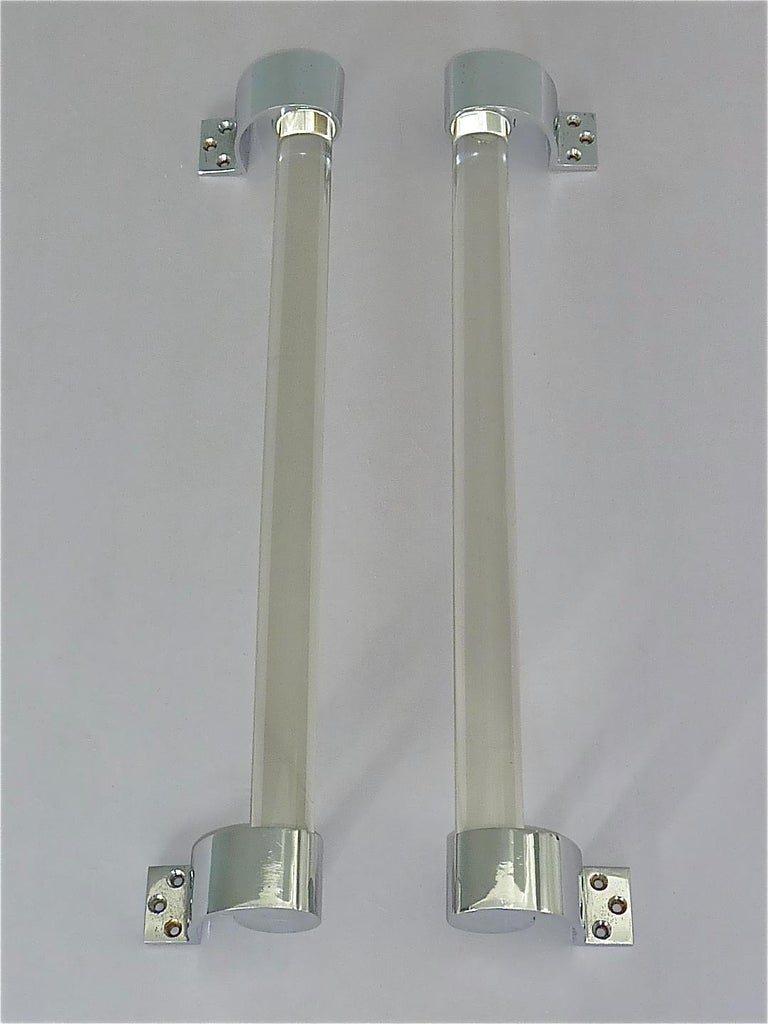 Huge Modernist Adnet and Baccarat Door Handles Chrome Glass French Art ...