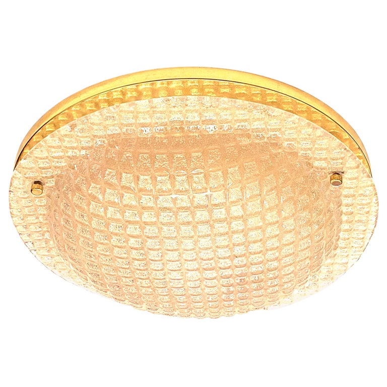 Huge Monumental 1960s Brass and Textured Glass Flush mount, Fischer ...