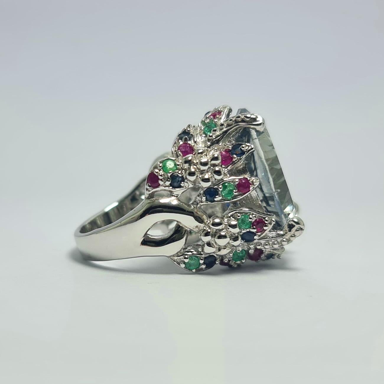 Huge Mystic Topaz Ruby Emerald Sapphire .925 Sterling Silver Rhodium ...
