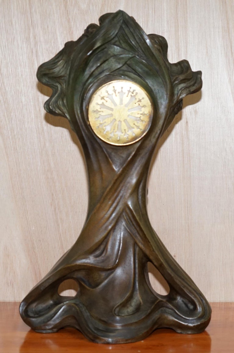 Huge Original Art Nouveau circa 1889 Cold Painted Bronzed Clock by Seth ...