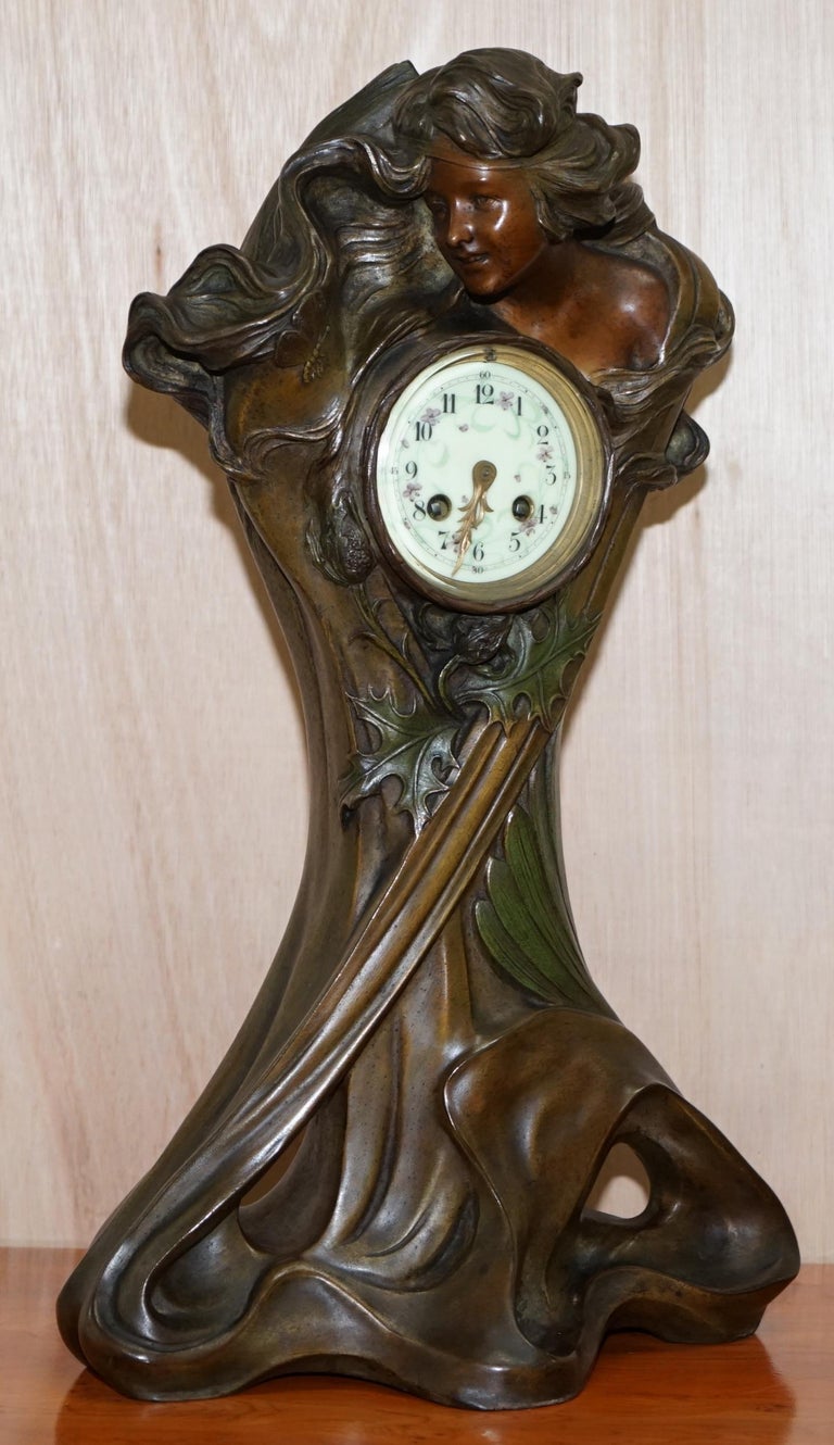 Huge Original Art Nouveau circa 1889 Cold Painted Bronzed Clock by Seth ...