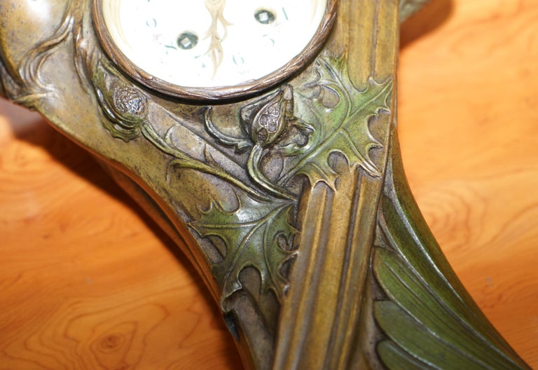 Huge Original Art Nouveau circa 1889 Cold Painted Bronzed Clock by Seth ...