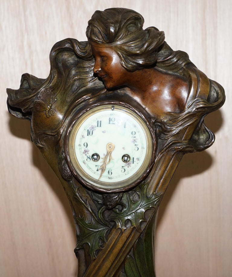 Huge Original Art Nouveau circa 1889 Cold Painted Bronzed Clock by Seth ...