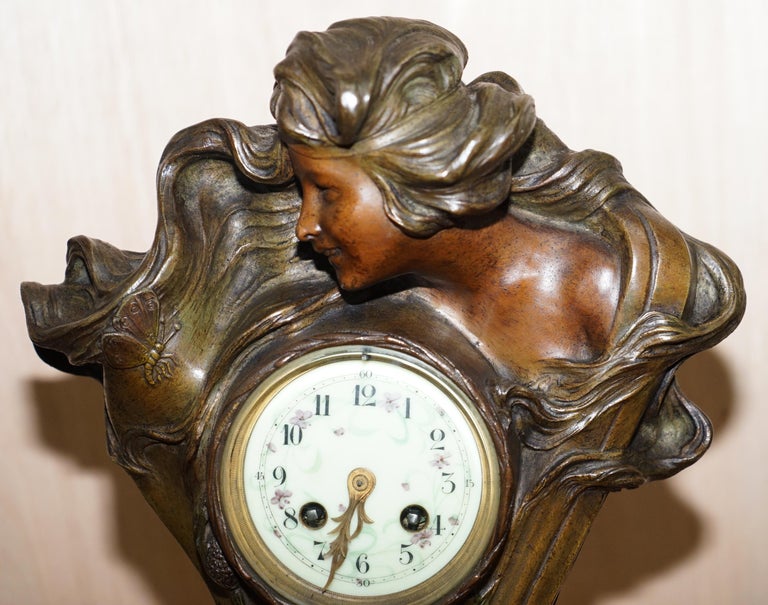 Huge Original Art Nouveau circa 1889 Cold Painted Bronzed Clock by Seth ...