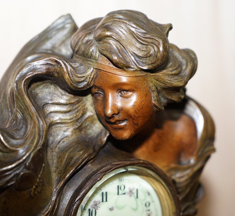 Huge Original Art Nouveau circa 1889 Cold Painted Bronzed Clock by Seth ...