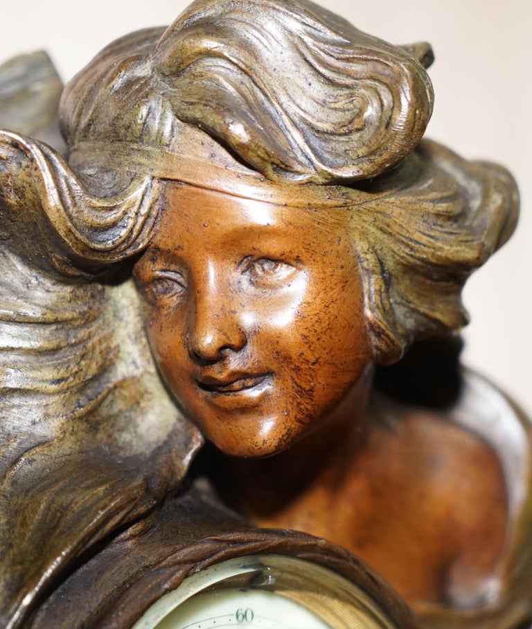 Huge Original Art Nouveau circa 1889 Cold Painted Bronzed Clock by Seth ...