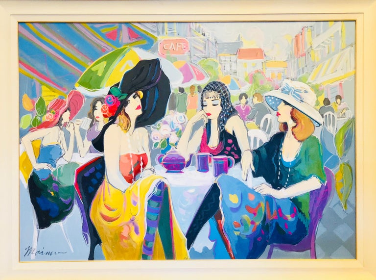 Huge Original Isaac Maimon Oil Painting of a Jazzy Parisian Al Fresco ...