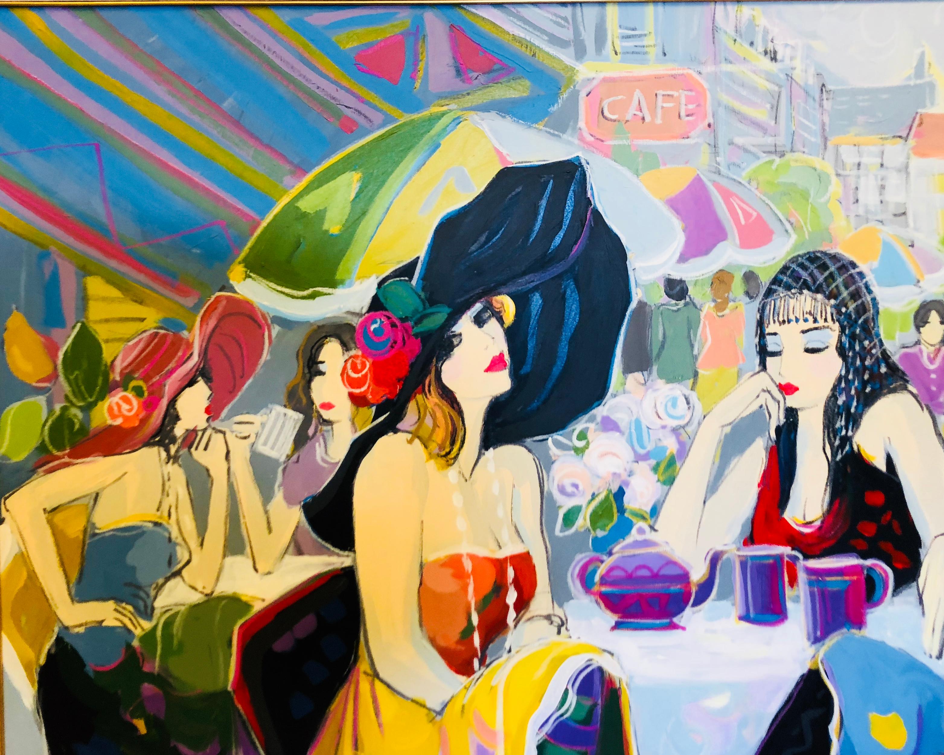 Huge Original Isaac Maimon Oil Painting of a Jazzy Parisian Al Fresco ...