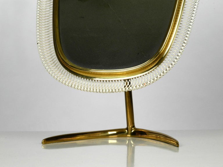 Huge Portable Mid-Century Modern Table Mirror with Brass Foot, Metal ...