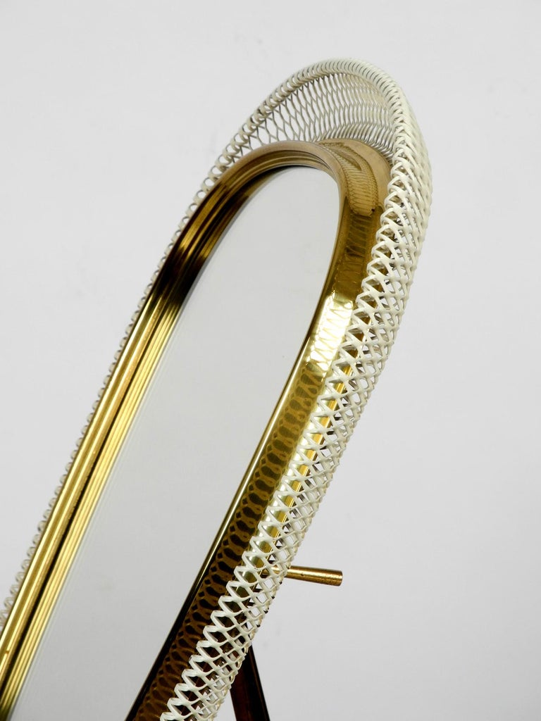 Huge Portable Mid-Century Modern Table Mirror with Brass Foot, Metal ...