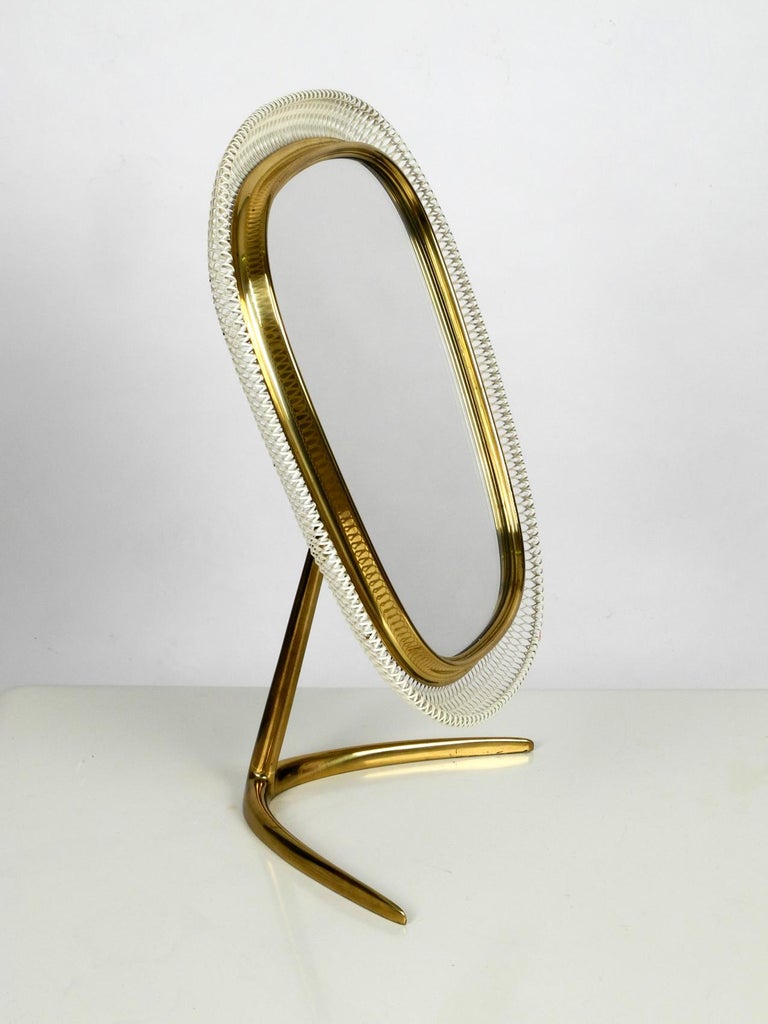 Huge Portable Mid-Century Modern Table Mirror with Brass Foot, Metal ...