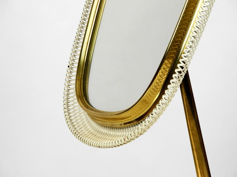 Huge Portable Mid-Century Modern Table Mirror with Brass Foot, Metal ...