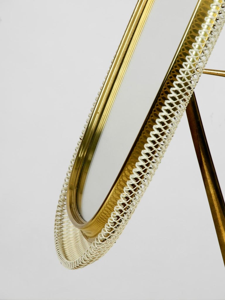 Huge Portable Mid-Century Modern Table Mirror with Brass Foot, Metal ...