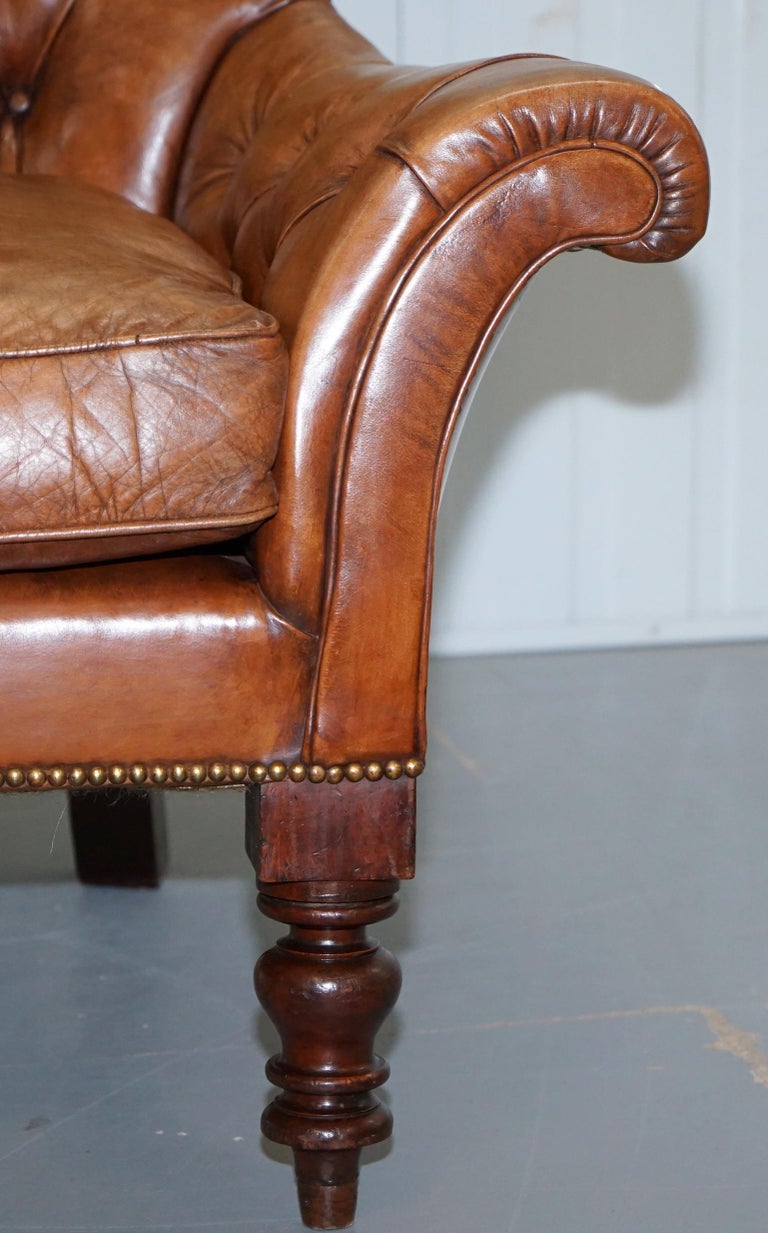 Huge Restored Chesterfield Aged Brown Leather Victorian Library Reading ...