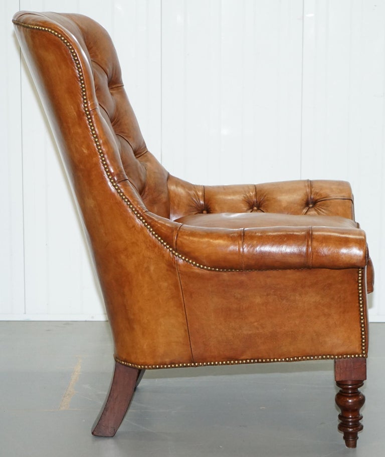 Huge Restored Chesterfield Aged Brown Leather Victorian Library Reading ...