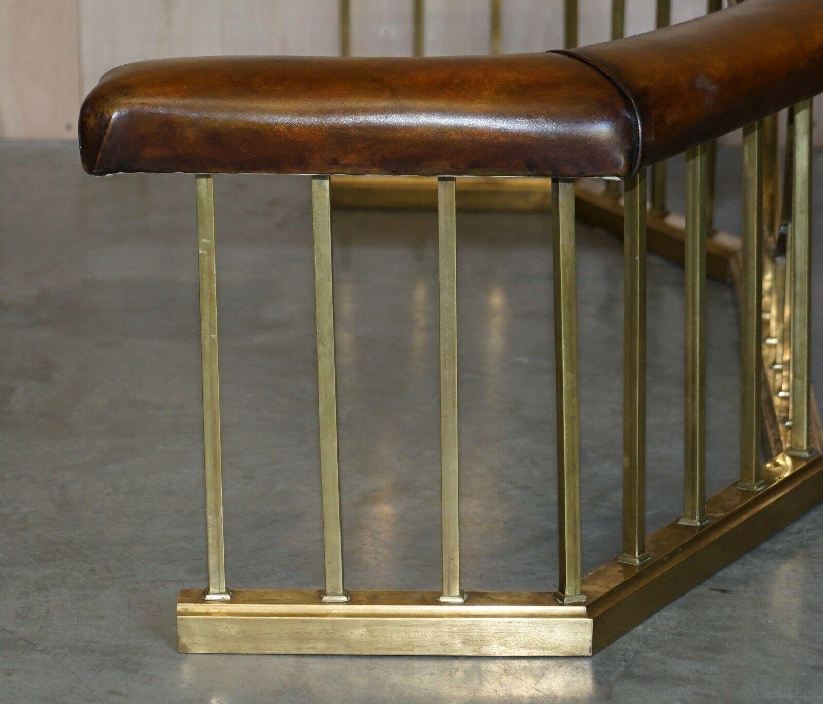 Huge Restored Chesterfield Victorian Brass Brown Leather Fireplace Club ...