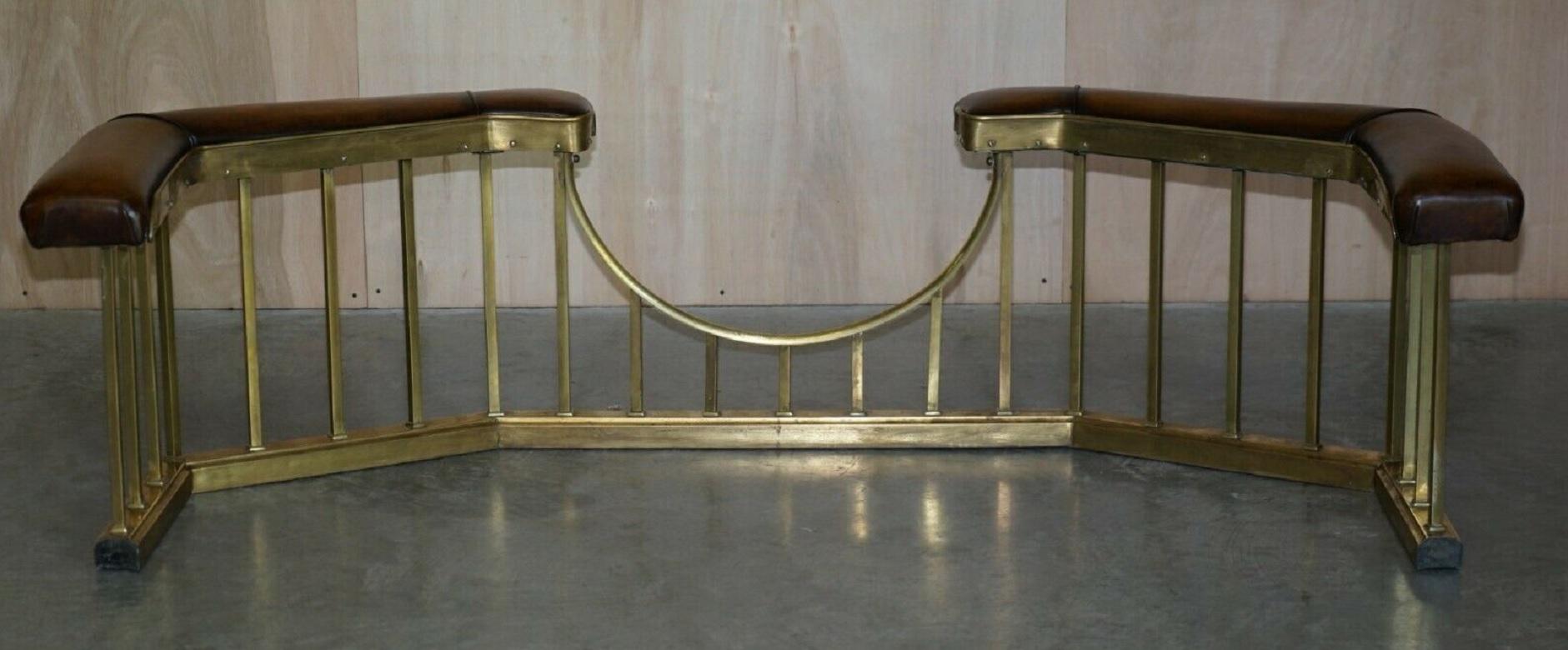 Huge Restored Chesterfield Victorian Brass Brown Leather Fireplace Club ...