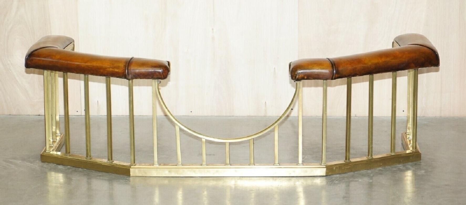 Huge Restored Chesterfield Victorian Brass Brown Leather Fireplace Club ...