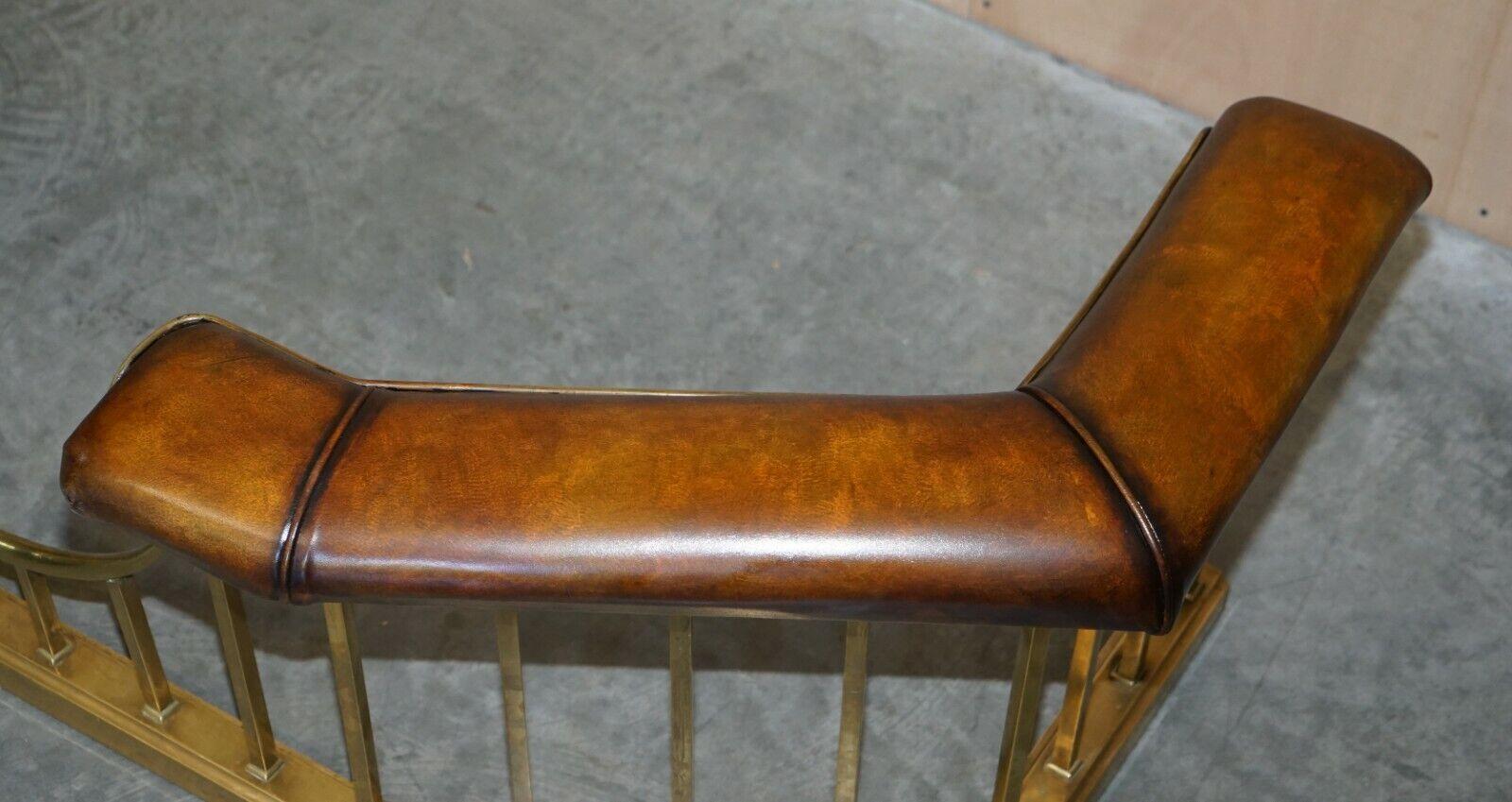 Huge Restored Chesterfield Victorian Brass Brown Leather Fireplace Club ...