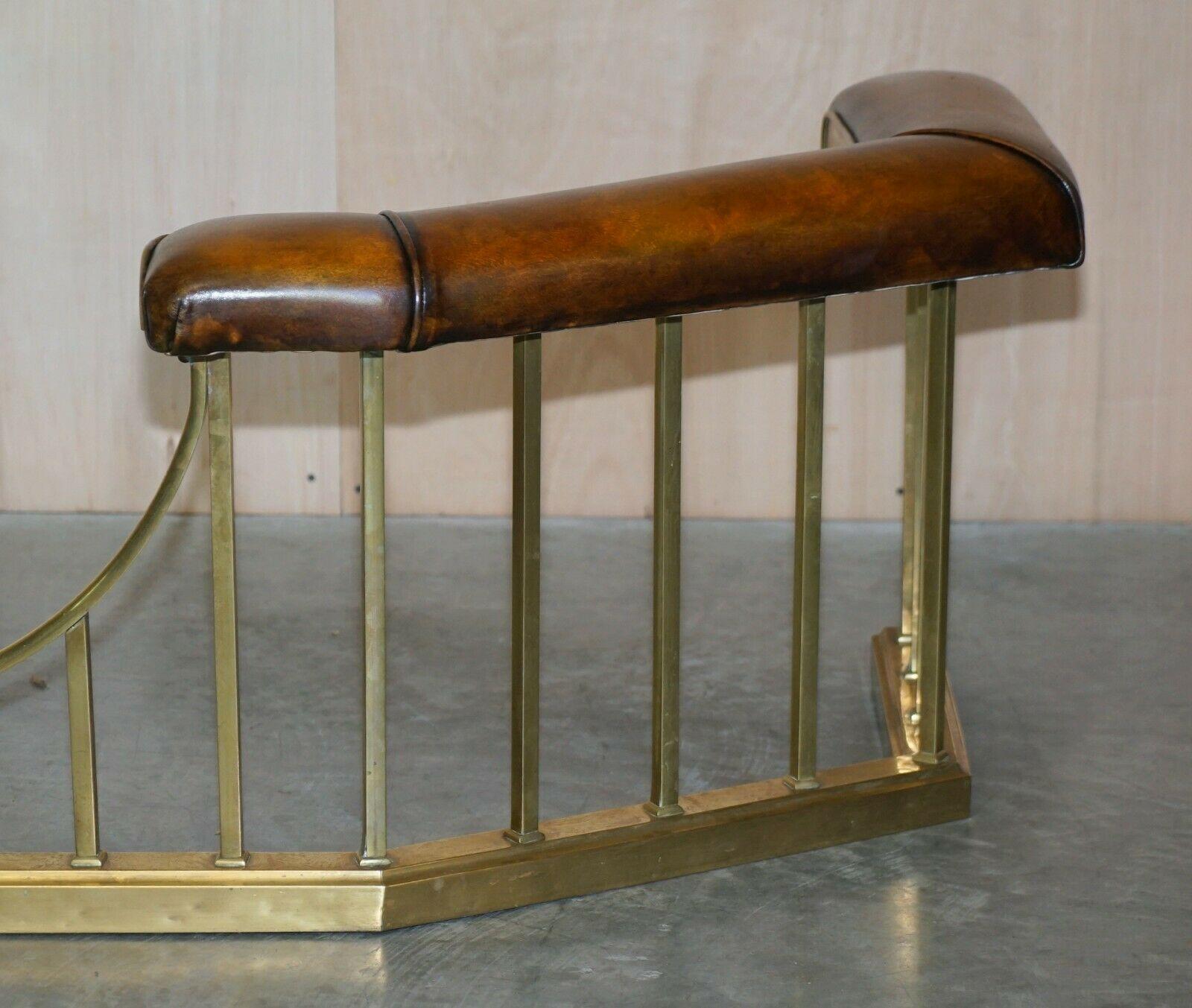 Huge Restored Chesterfield Victorian Brass Brown Leather Fireplace Club ...