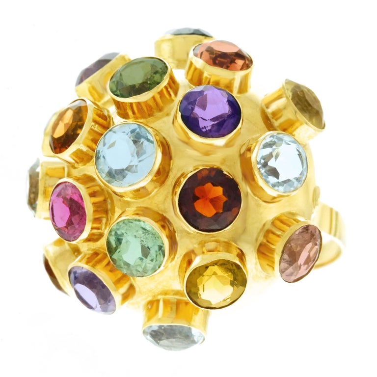 Huge Retro 1940s Multi Stone Gold Sputnik Ring at 1stDibs