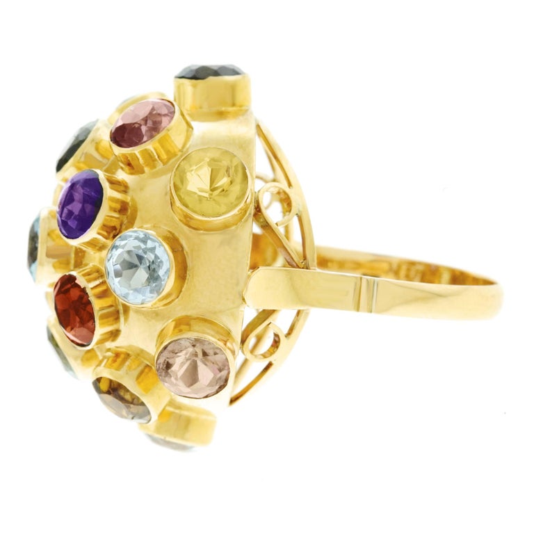 Huge Retro 1940s Multi Stone Gold Sputnik Ring at 1stDibs