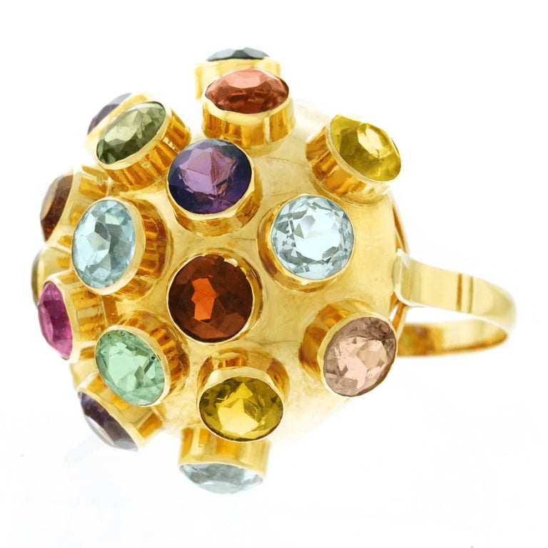 Huge Retro 1940s Multi Stone Gold Sputnik Ring at 1stDibs