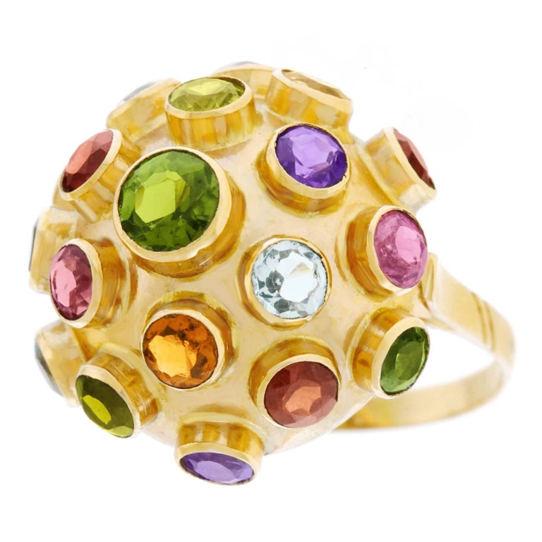Retro 1940s Multi Stone Gold Sputnik Ring at 1stDibs