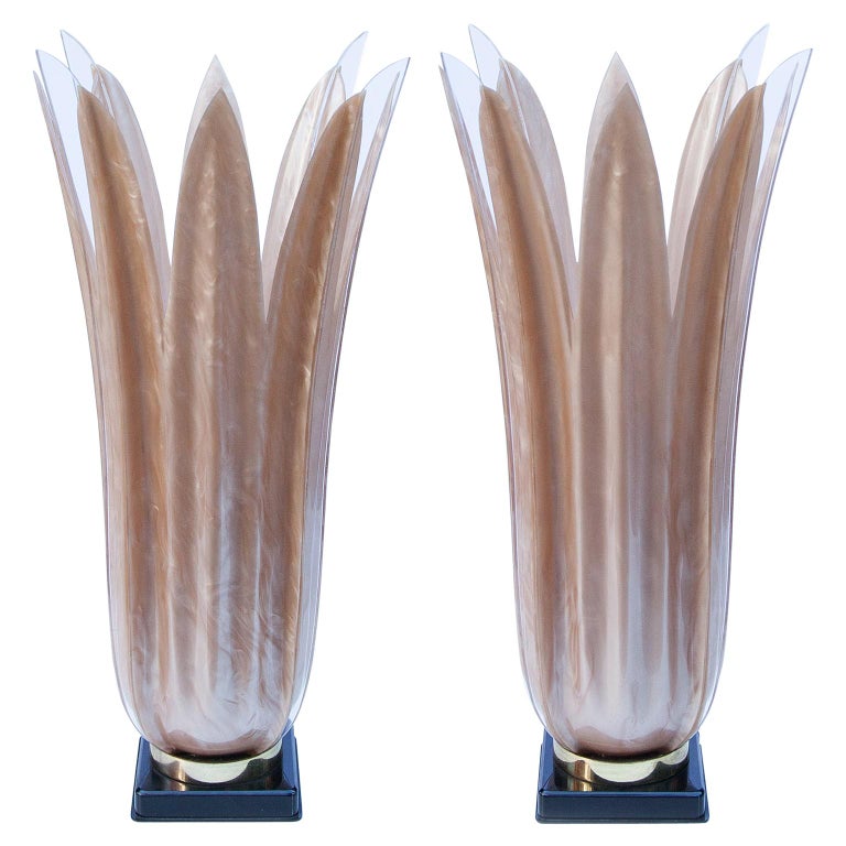 Huge Roger Rougier Floriform Acrylic Table Lamps Canada, 1970s at 1stDibs