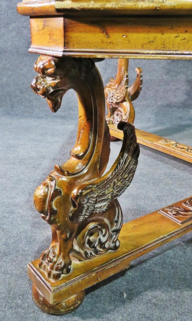 Huge Square RJ Horner Style Griffin Carved Beveled Glass Top Dining ...