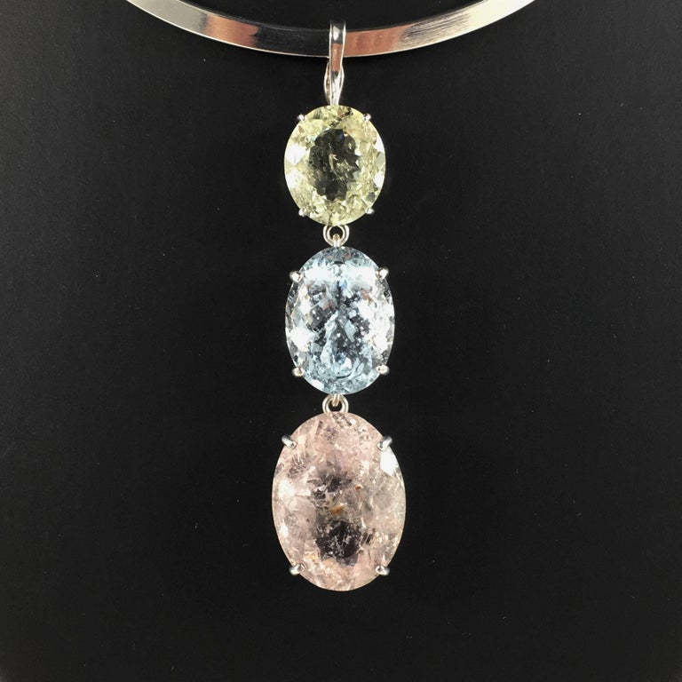 AJD Huge Three Gemstone Beryl Pendant in Sterling Silver March ...