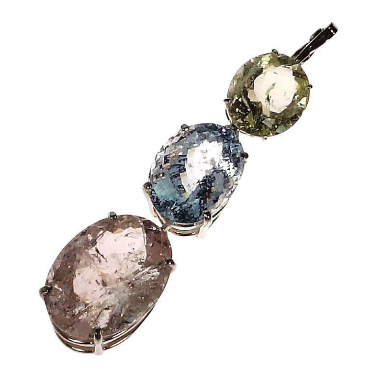 AJD Huge Three Gemstone Beryl Pendant in Sterling Silver March ...