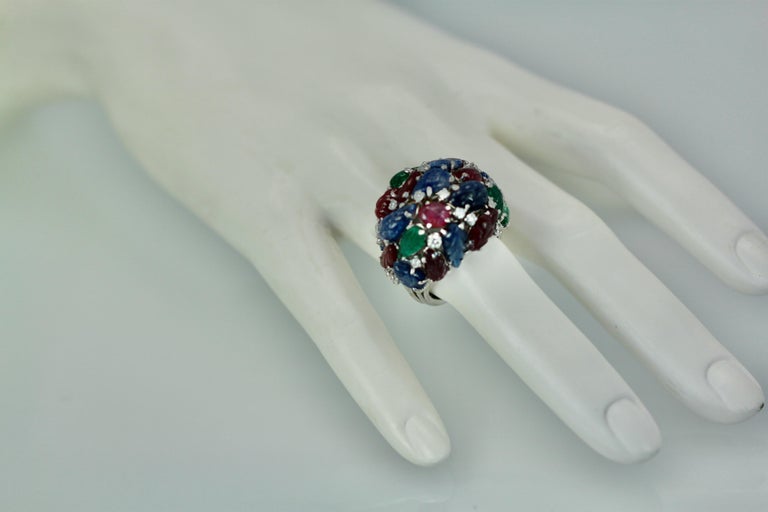 Huge Tutti Frutti 18K Ring, Emeralds, Rubies, Sapphires and Diamonds For Sale at 1stDibs