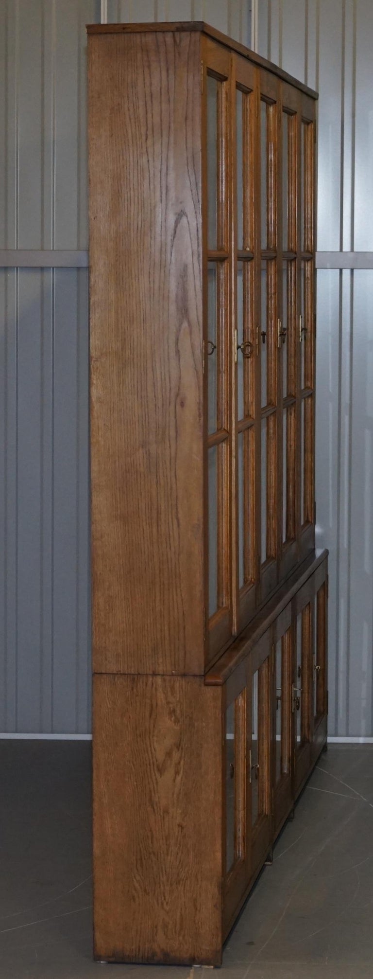 Huge Victorian 1880 English Oak Library Bookcase with Glazed Doors Top ...