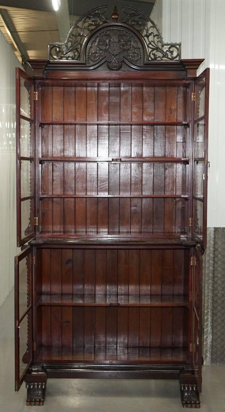 Huge Victorian Hardwood Hand-Carved Wood Library Bookcase Ornate For ...