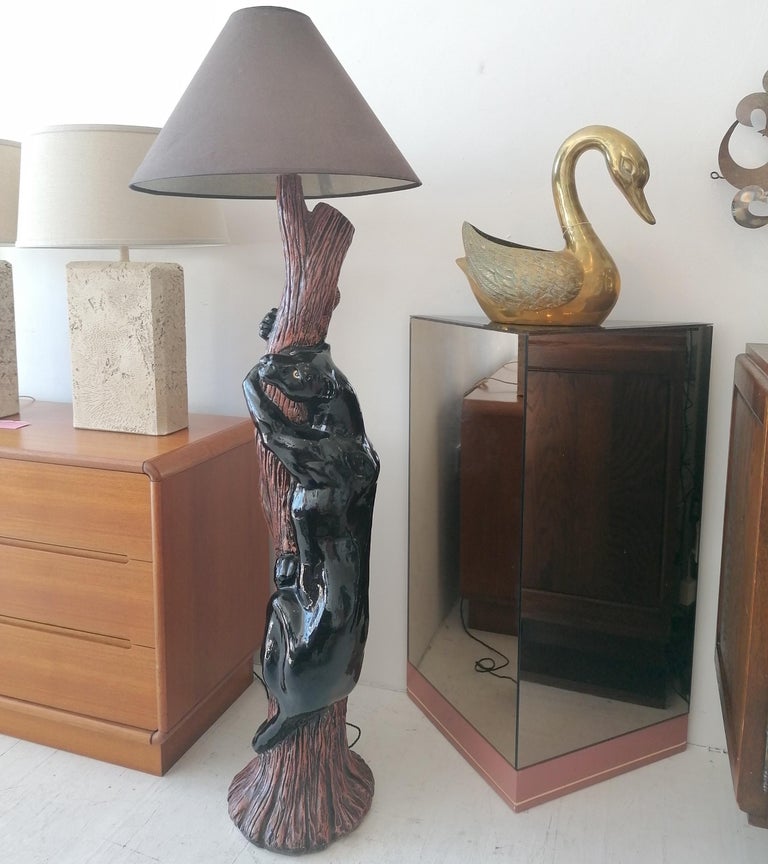 Huge Vintage 1980s/90s American Ceramic Black Panther Floor Lamp, Newly ...