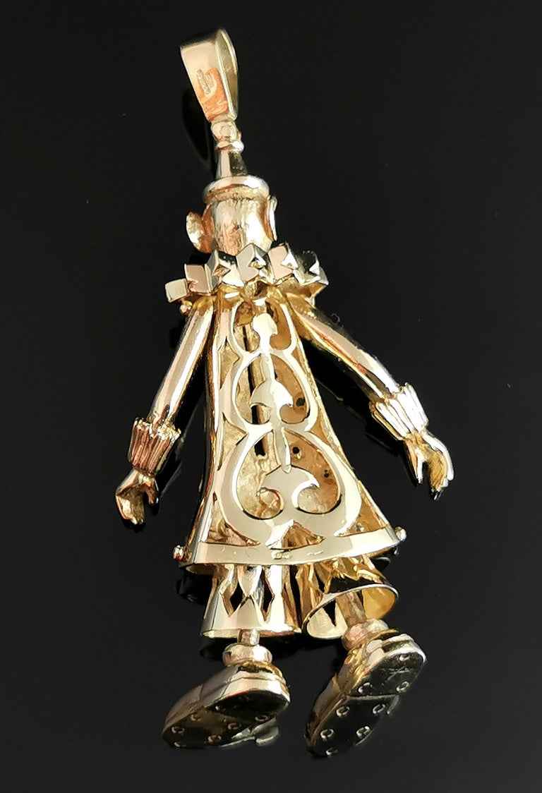 Huge Vintage 9k Gold Clown Pendant, Articulated, Multi Gemstone, 90s ...