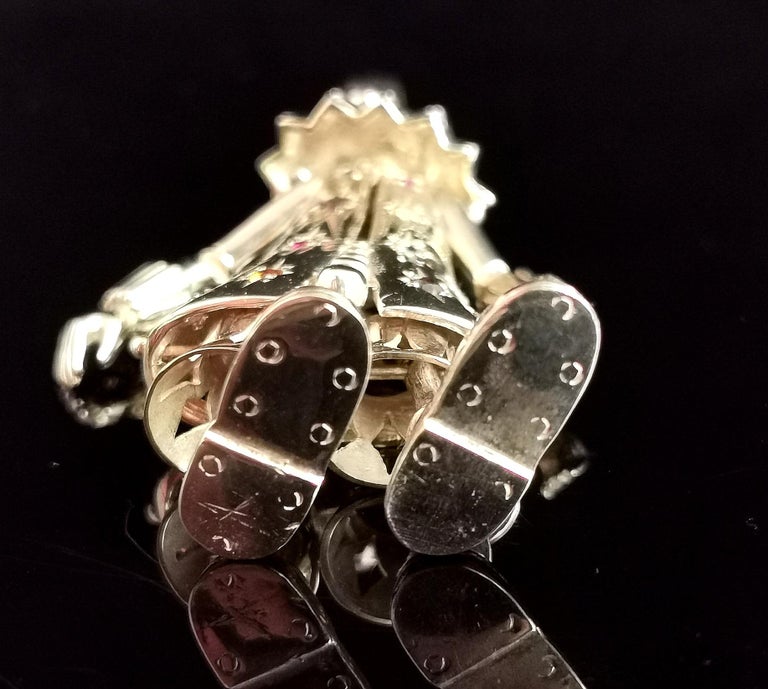 Huge Vintage 9k Gold Clown Pendant, Articulated, Multi Gemstone, 90s ...