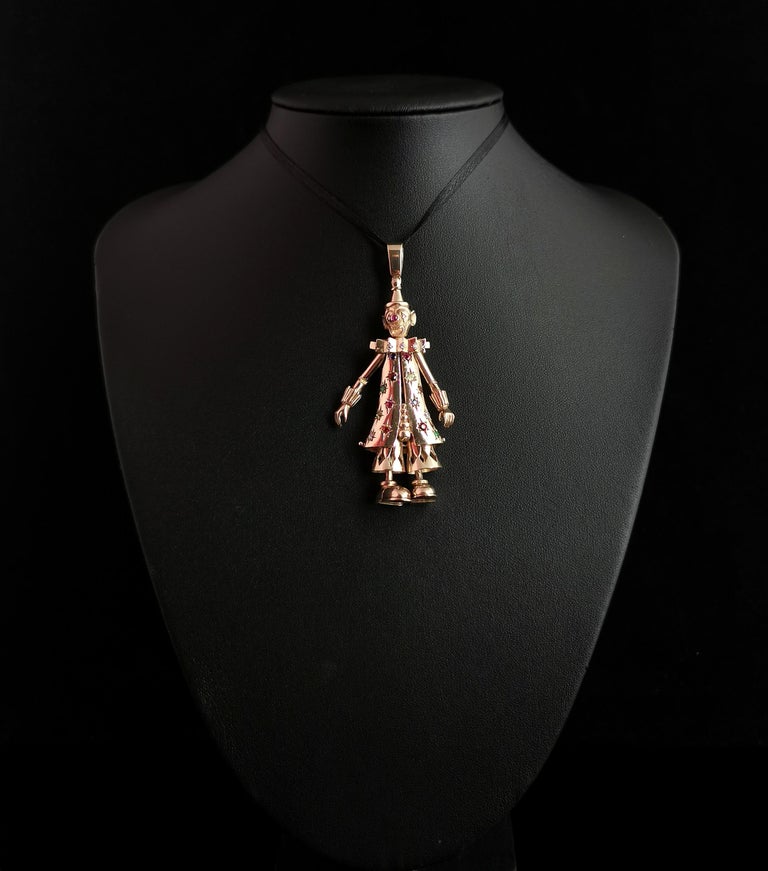 Huge Vintage 9k Gold Clown Pendant, Articulated, Multi Gemstone, 90s ...