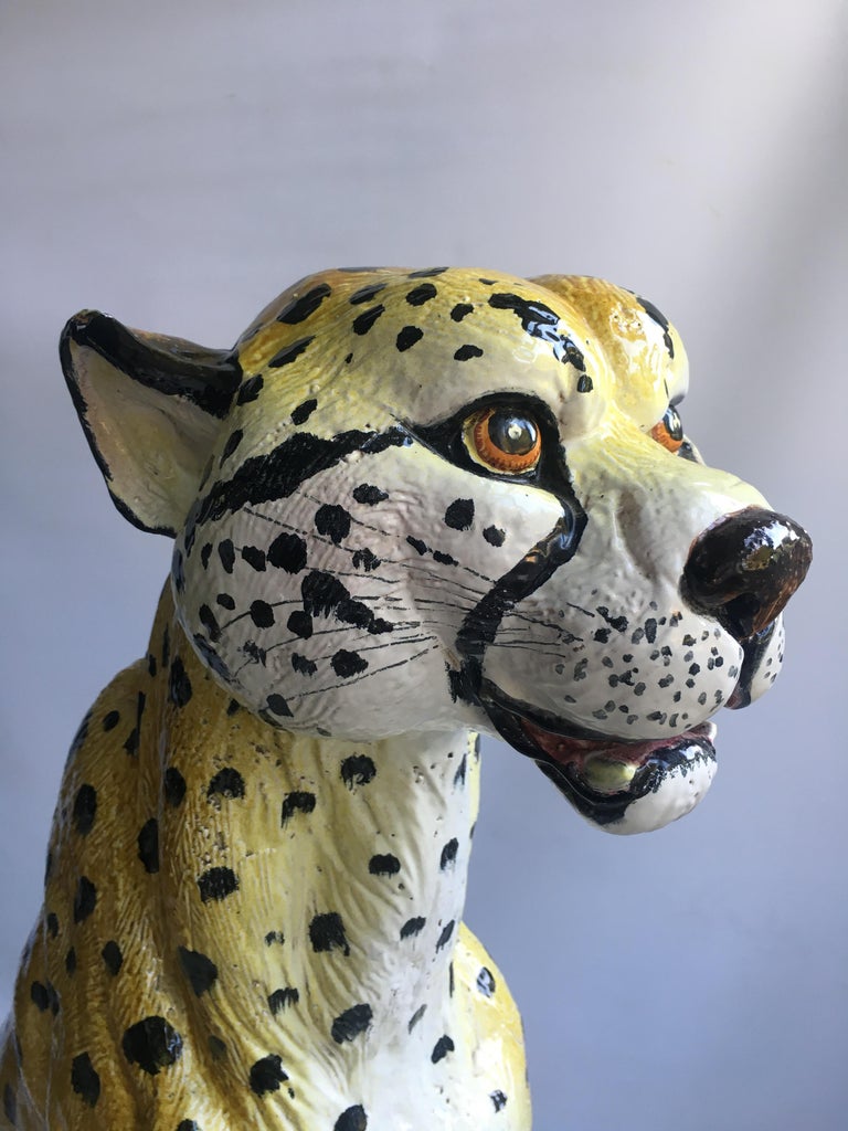 Huge Vintage Italian Terracotta Cheetah Statue at 1stDibs