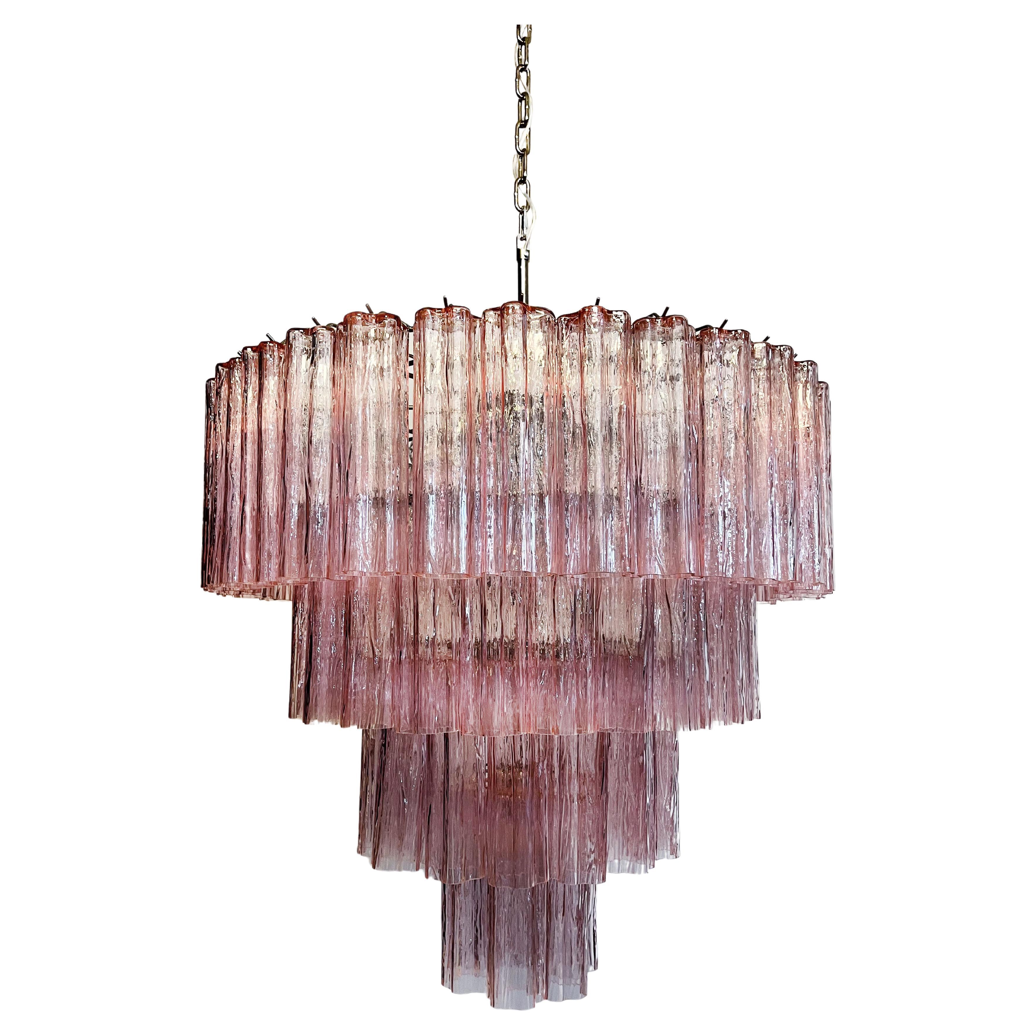 Huge Vintage Murano Glass Tiered Chandelier - 78 PINK glasses For Sale ...