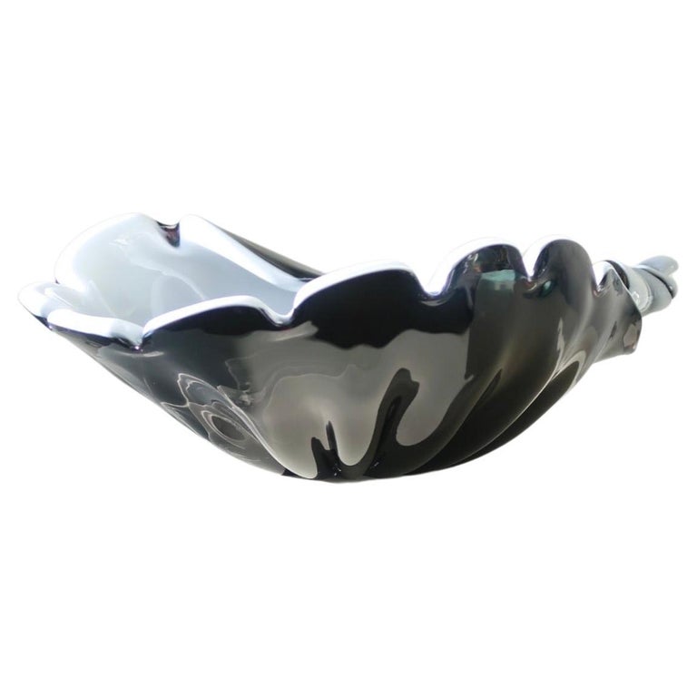 Huge Vintage Murano Italian Shell Glass Bowl Black and White For Sale ...