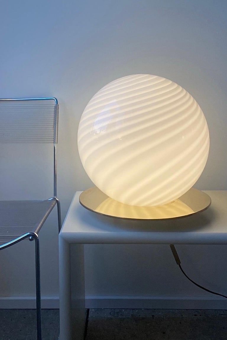 Huge Vintage Murano Swirl Table or Floor Lamp White Mouth Blown Glass ...