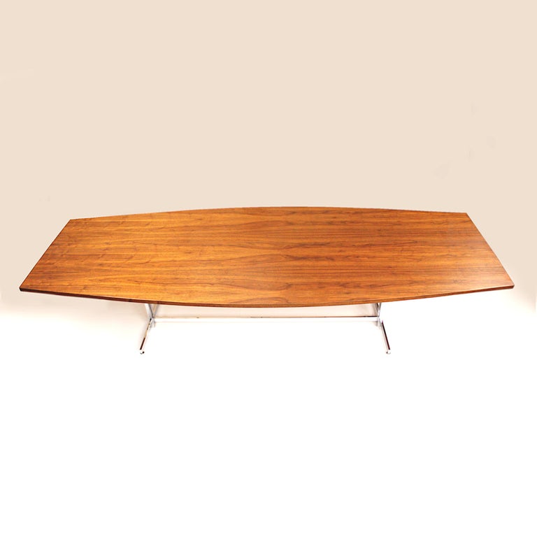 Huge Walnut and Chrome Mid-Century Modern Conference Table by Hugh ...