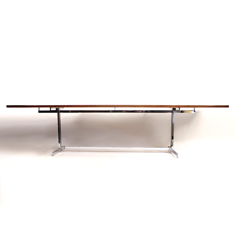 Huge Walnut and Chrome Mid-Century Modern Conference Table by Hugh ...