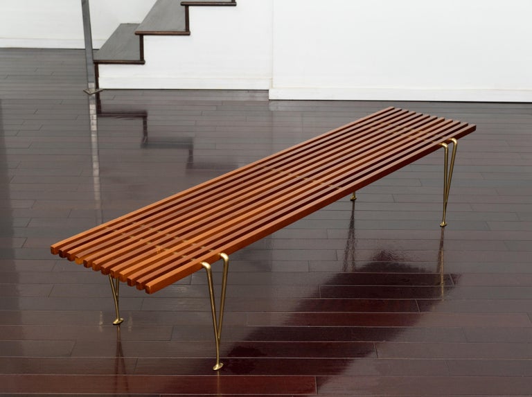 Hugh Acton Cherry Wood Suspended Beam Bench For Sale at 1stDibs