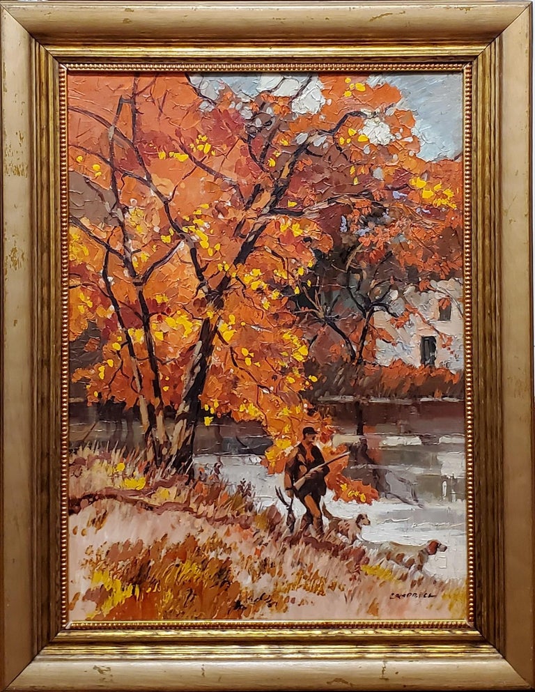 Hugh Campbell - Paysage impressionniste d'automne d'un homme chasseant ...